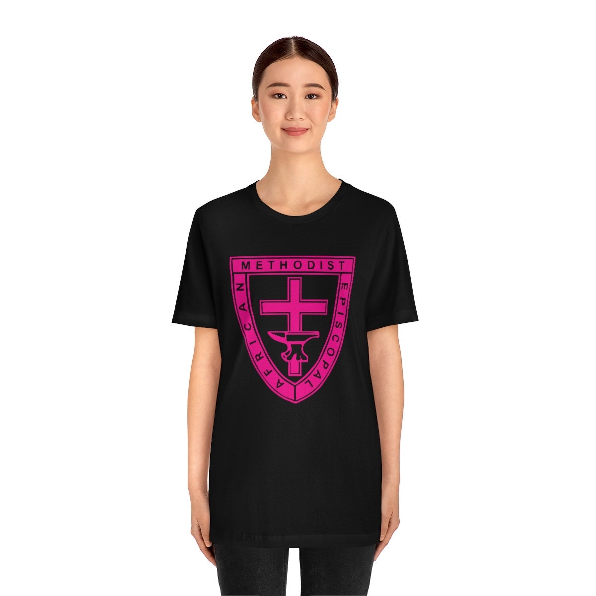 Ame-church Short Sleeve 100% Cotton T'shirt With Pink Ame-church Crest ...