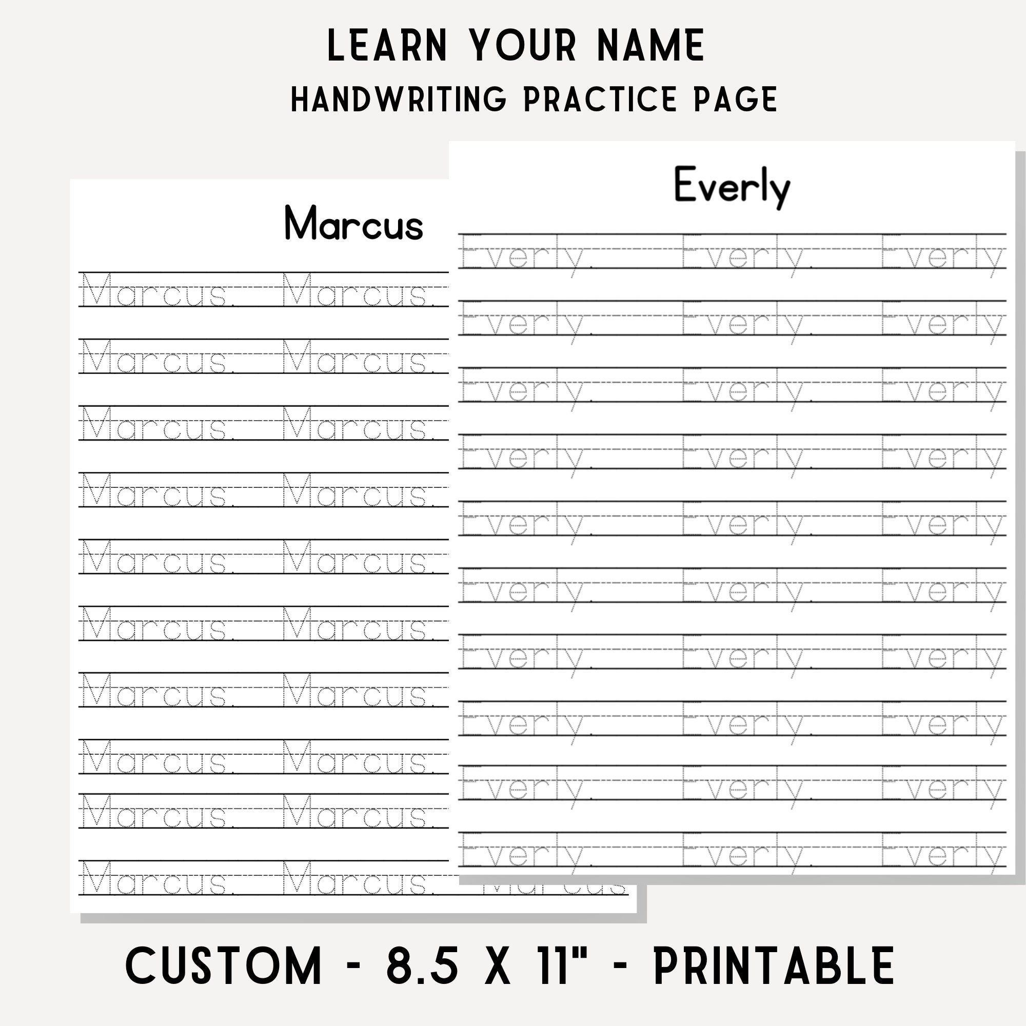 Learn To Write Your Name Custom Writing Worksheet Kids Etsy