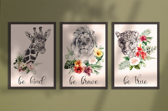 Printable Quote Posters Set of 3 Watercolor Floral Animal | Etsy