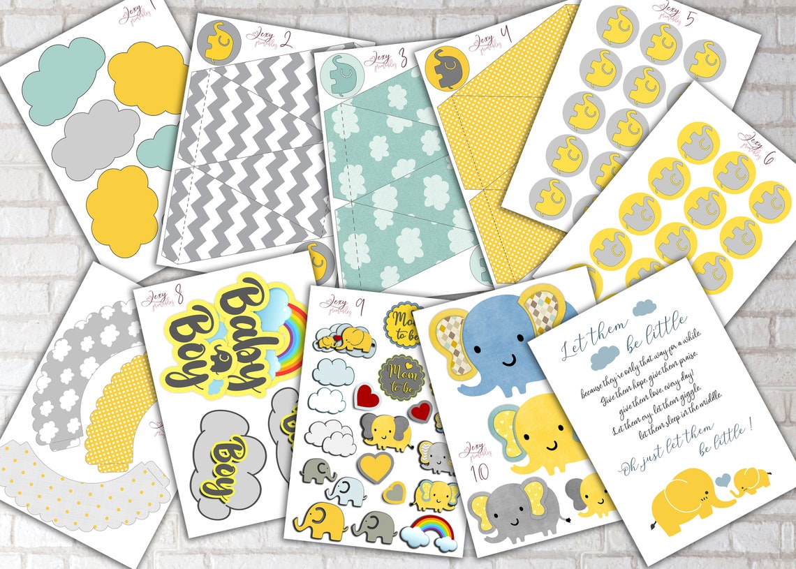 Elephants Printable Baby Shower Party Decorations Blue - Etsy