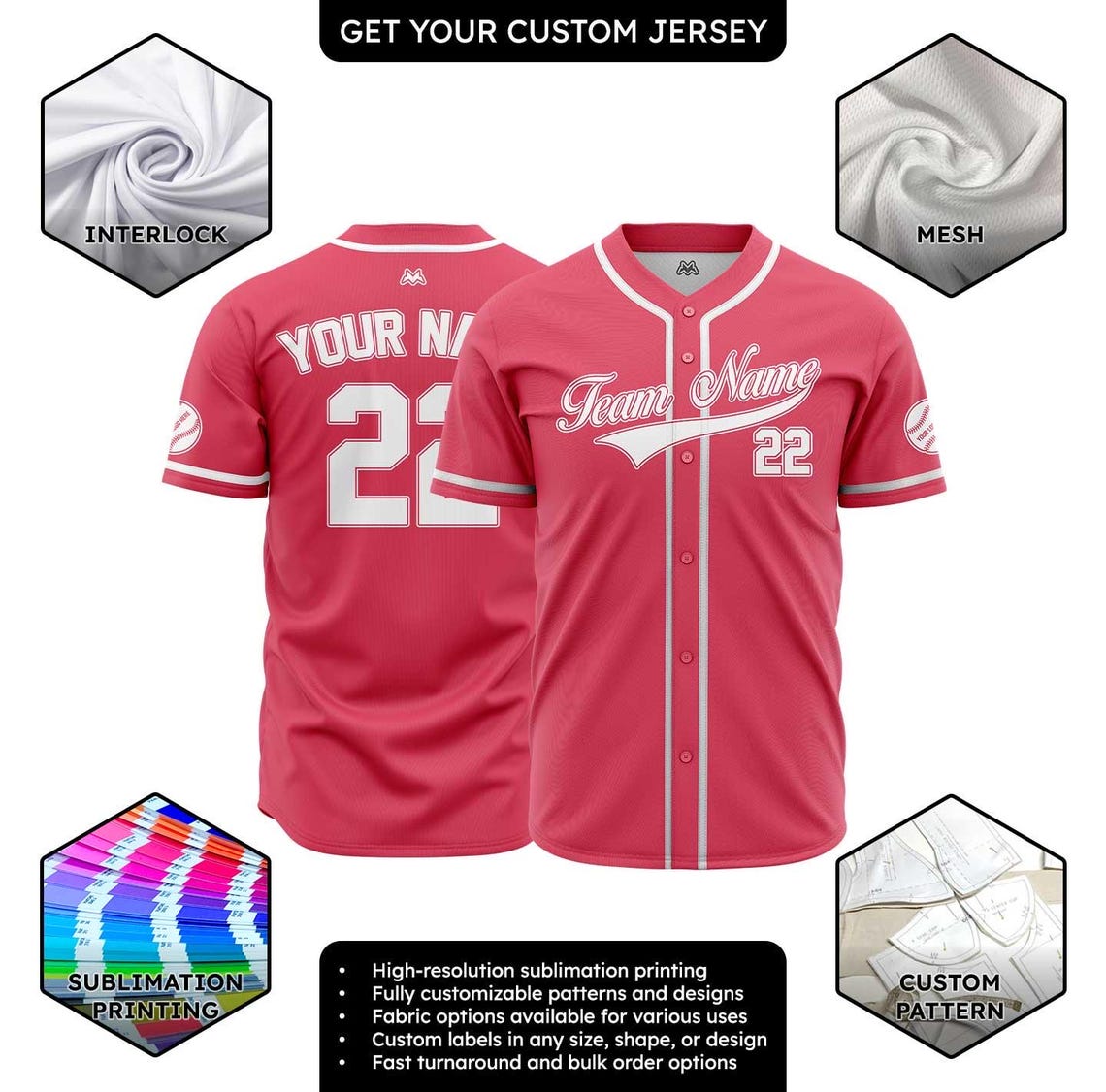 Personalized Pink Baseball Jersey: Custom Name & Number, Matching Team ...