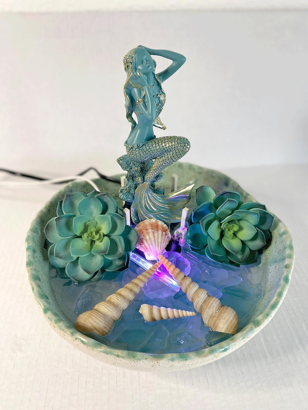 Mermaid Aqua Blue Gold With Seashells Underwater Seaside Water Fountain ...