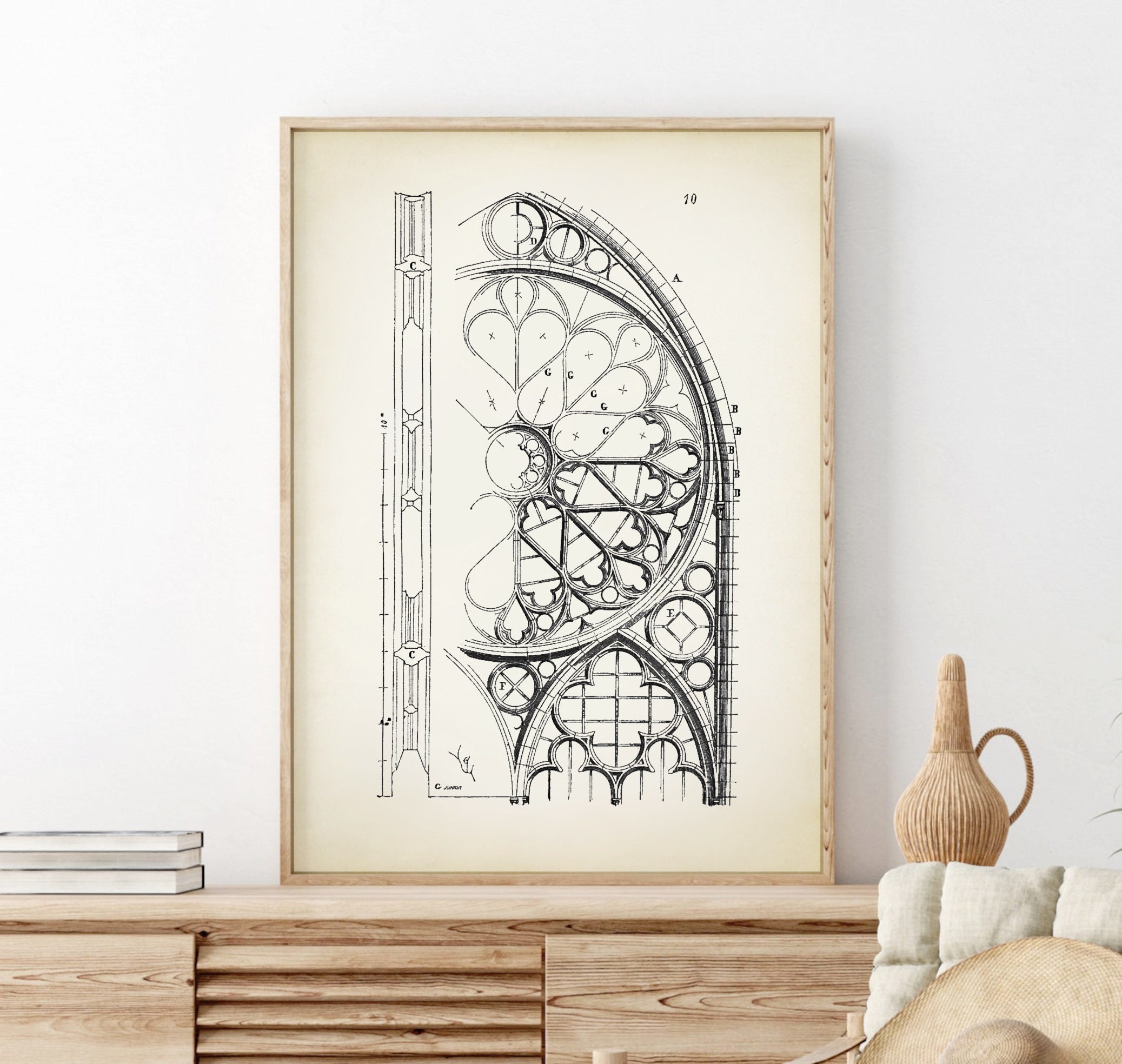 Reims Cathedral Art Print, Rose Window Technical Drawing, Gothic ...