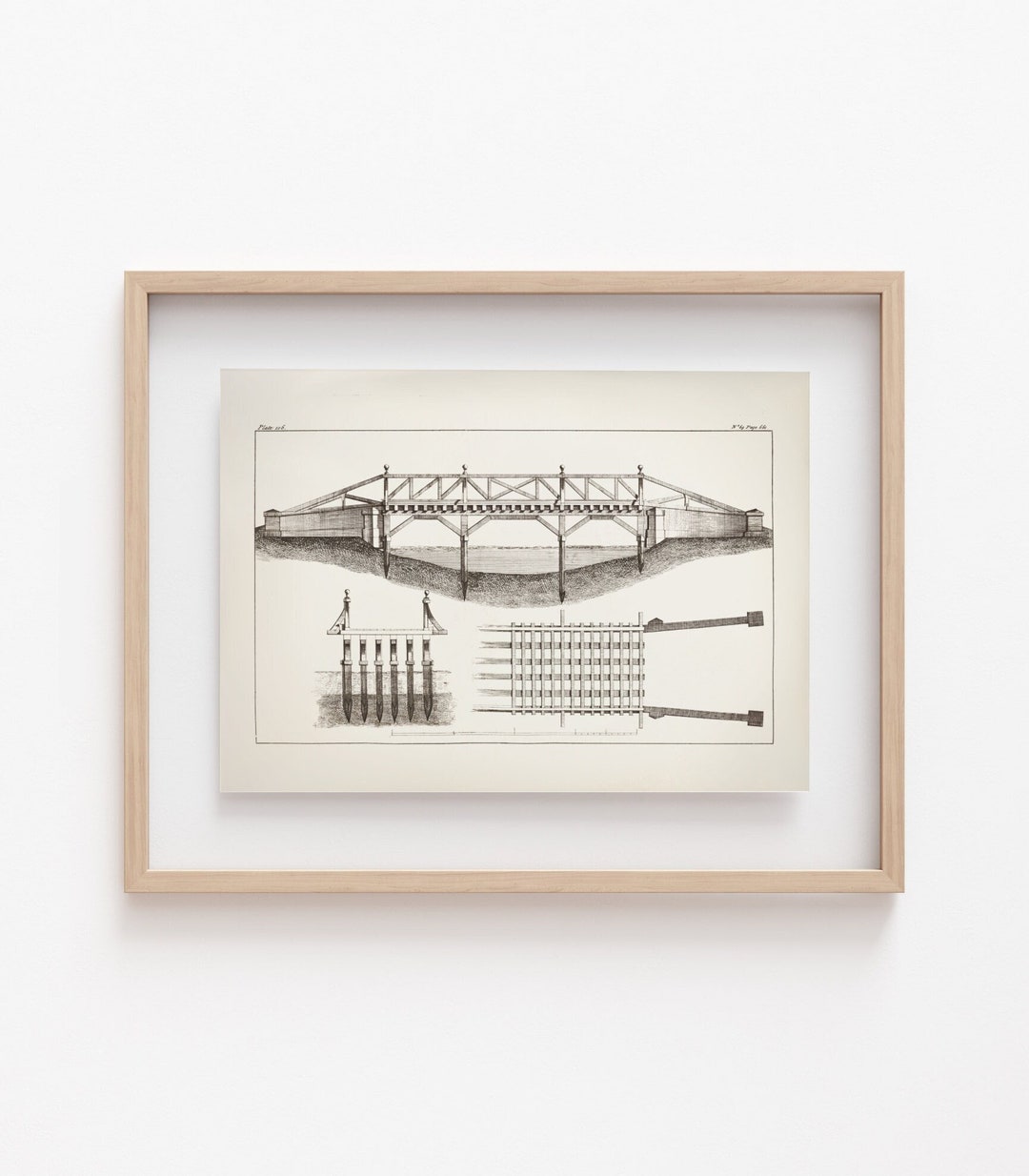 Irish Wooden Bridge Blueprint Art Print: 18th Century Engineering ...