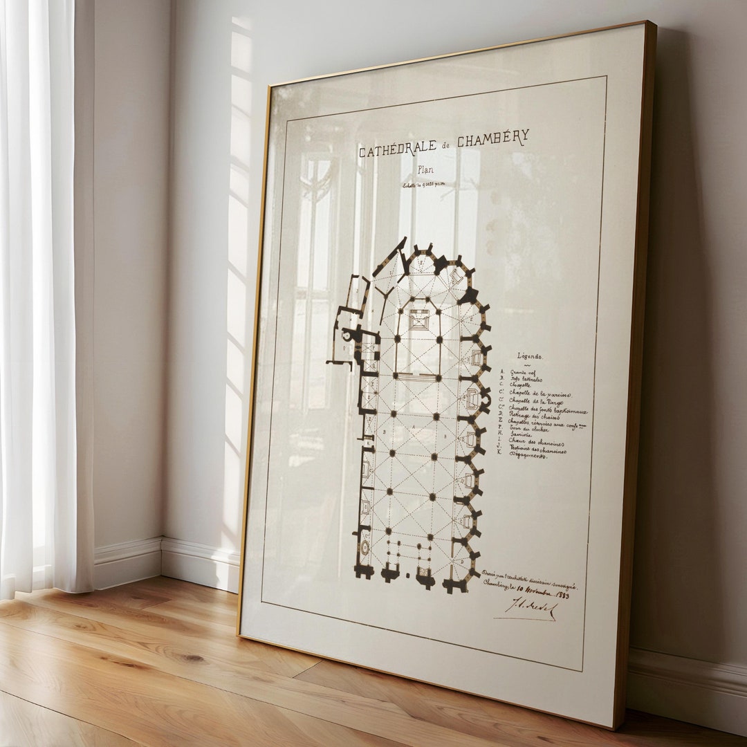 French Gothic Architectural Blueprint, MAILED PRINT, Chambéry Cathedral ...