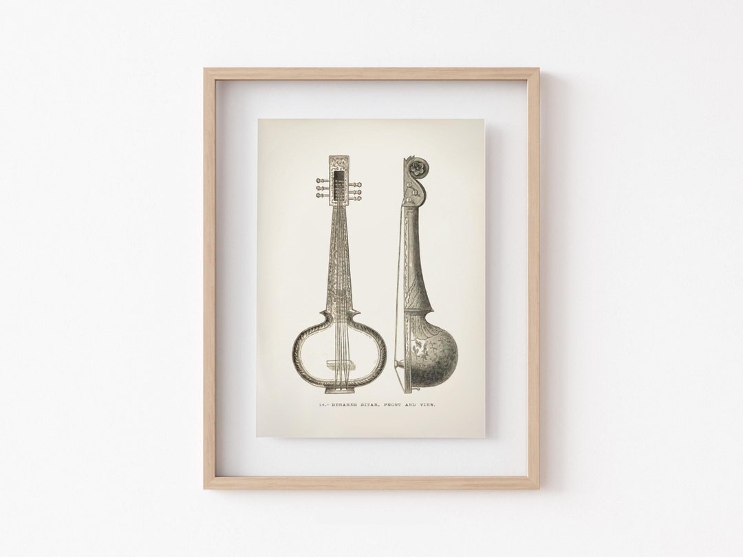 Indian Sitar Art, Musical Gift for Musicians, Hindu String Instrument ...
