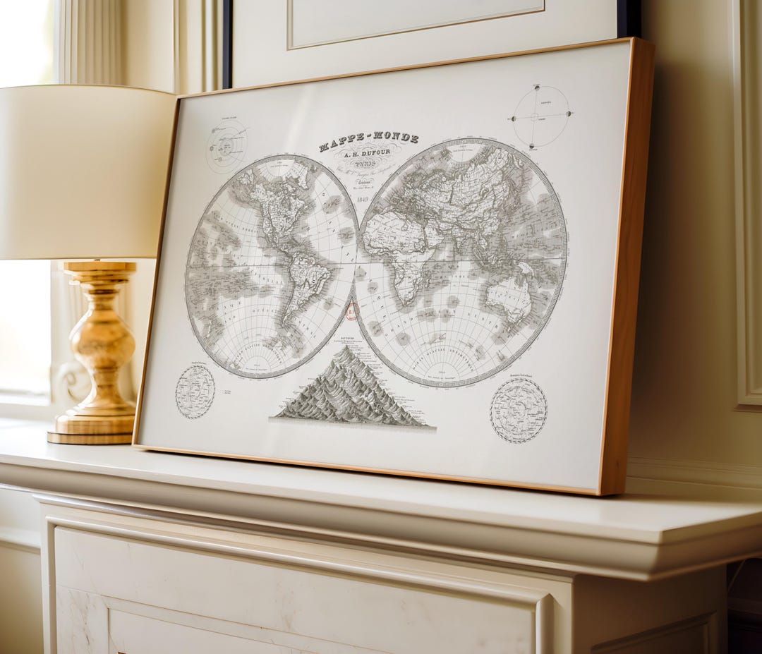 Vintage French World Map From 1849, Historic Cartography Poster in ...