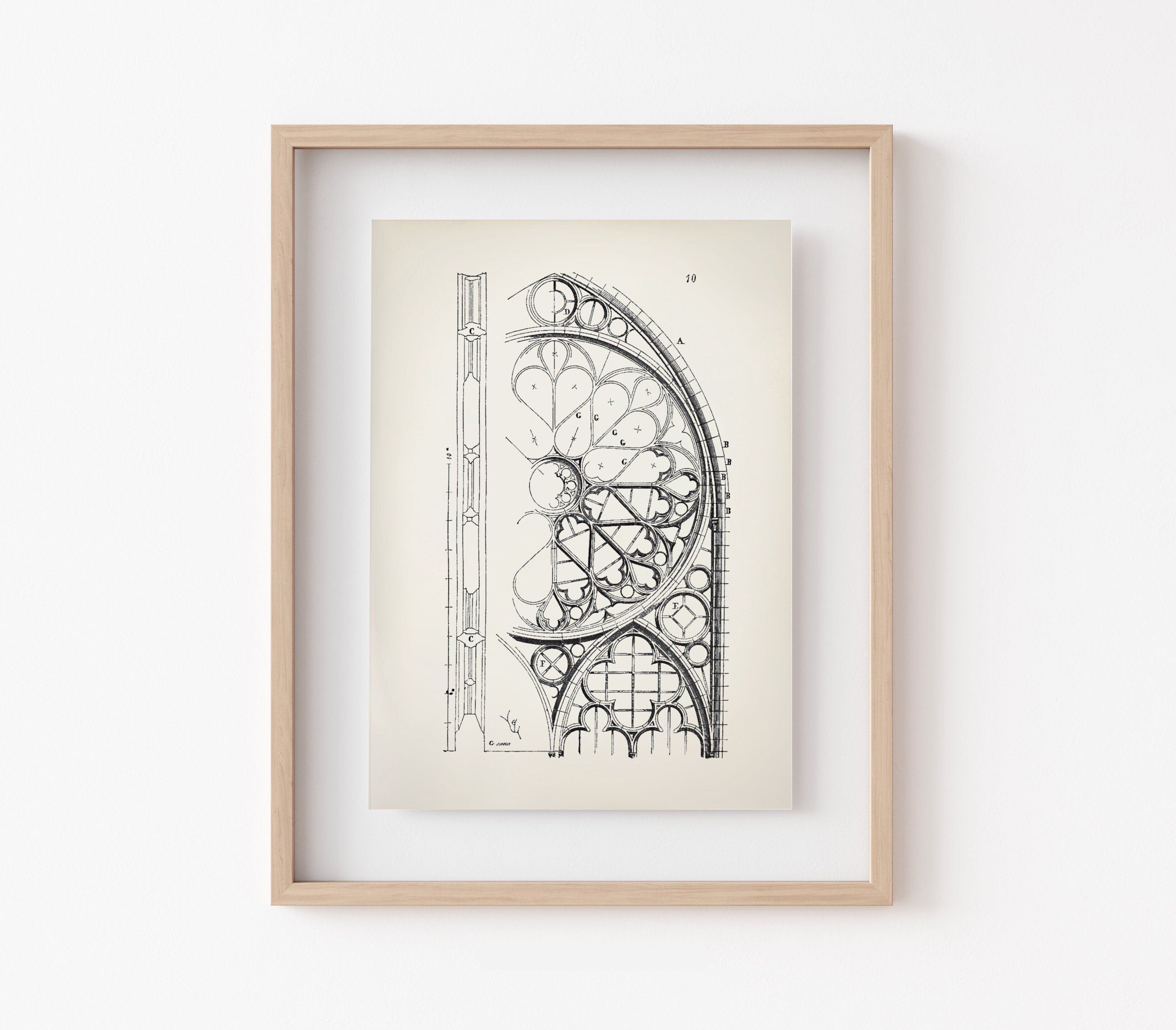 Reims Cathedral Art Print, Rose Window Technical Drawing, Gothic ...
