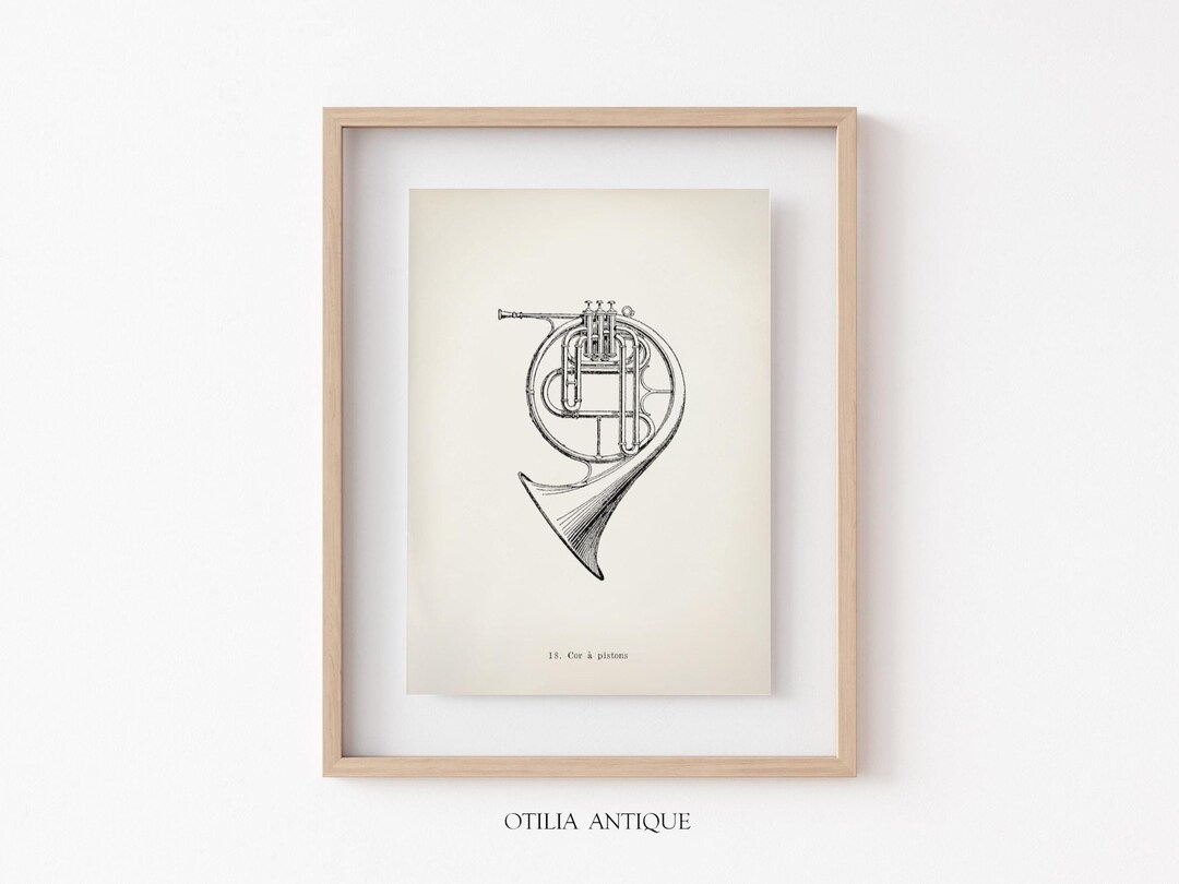 Vintage French Horn Art PRINTABLE, Unique Gift for Musician, Musical ...