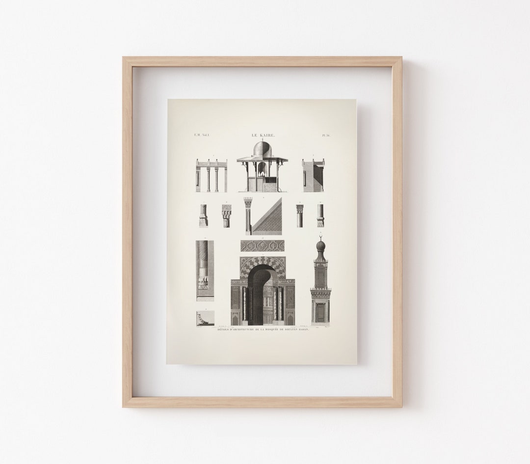 Vintage Cairo Mosque Blueprint: Arab Architecture Print (instant ...
