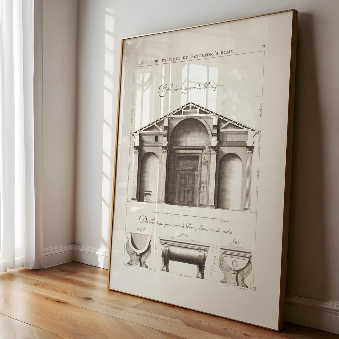 Roman Pantheon Facade Drawing, MAILED PRINT, Architectural Blueprint ...
