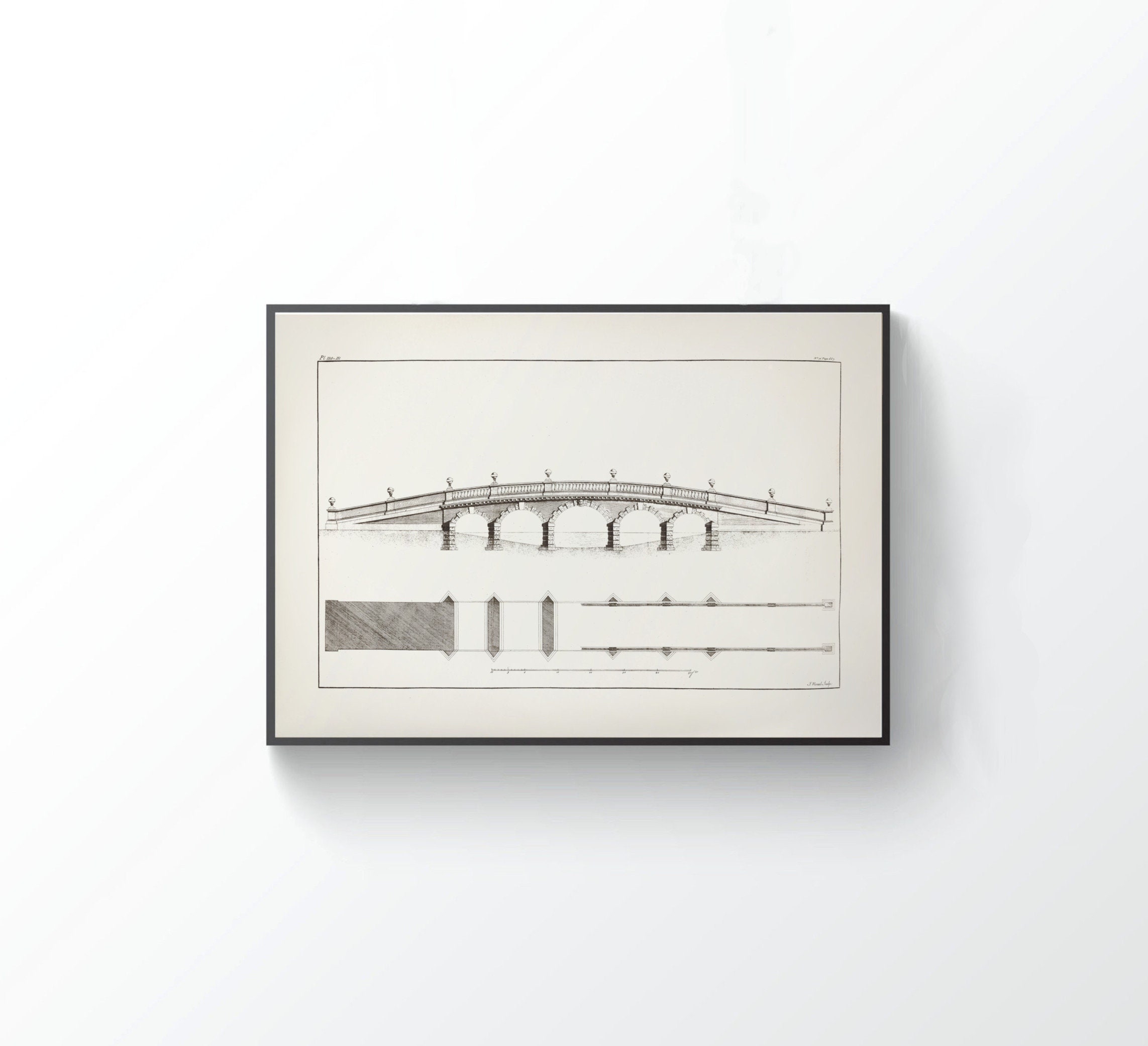 Irish Stone Bridge Art Print: 18th Century Technical Drawing (instant ...