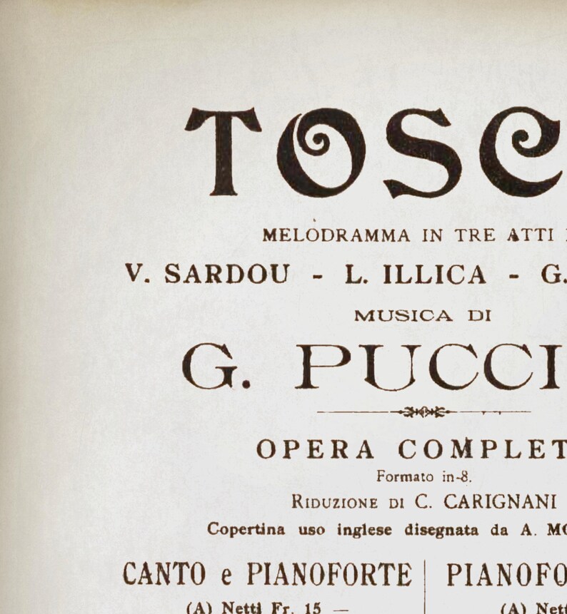 Puccini Tosca Opera Poster: 1917 Vintage Libretto Giclee Print - Etsy