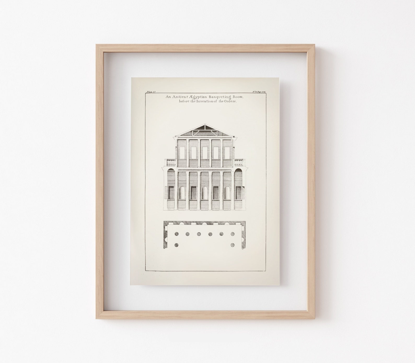 Vintage Egyptian Building Plans Art Print, Banqueting Room Blueprint ...