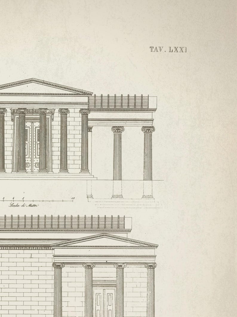 Greek Temple Minerva Architectural Plans Print: Ancient Building Poster ...