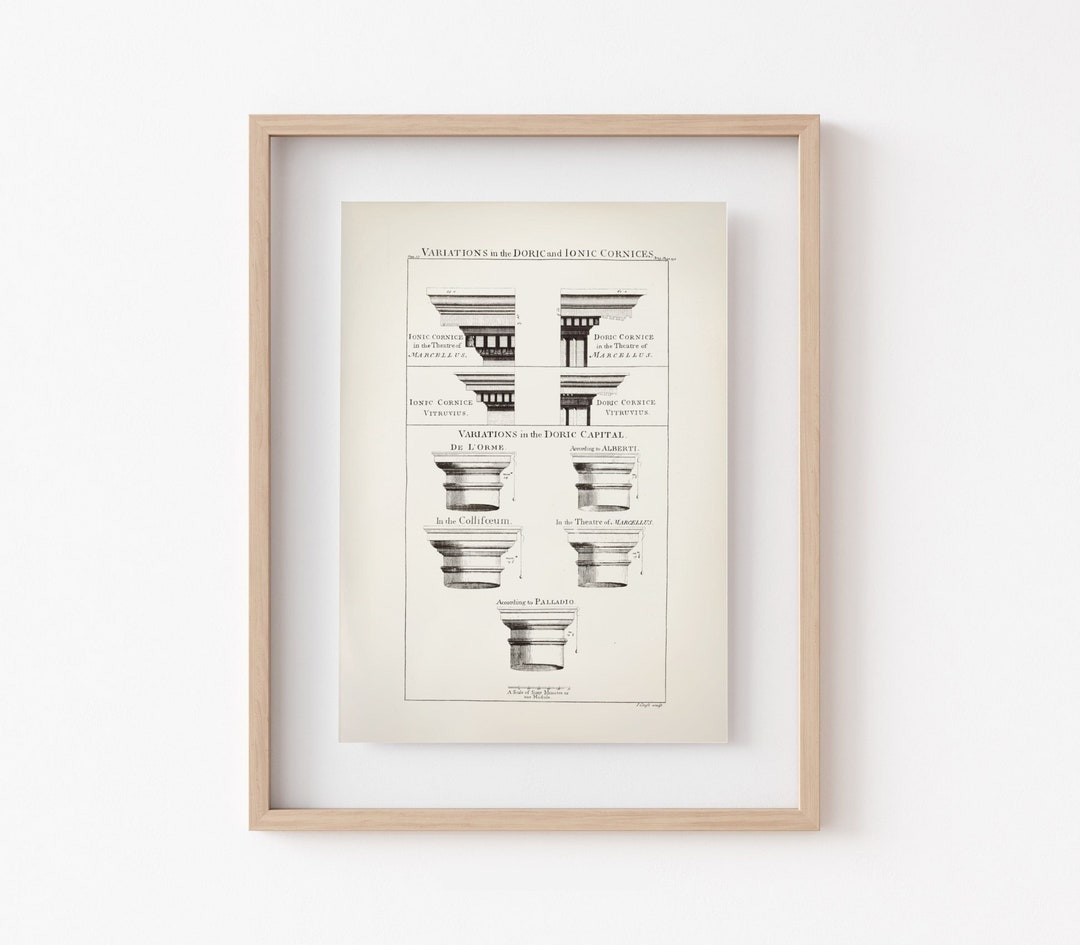 Greek Architecture Blueprint Poster, Doric Capital Technical Drawing ...