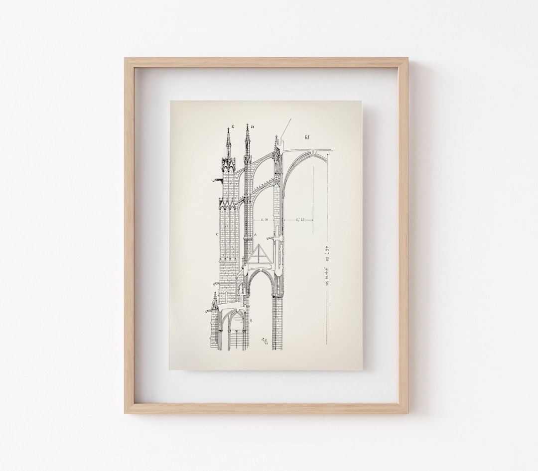 Beauvais Cathedral Art Print, Flying Buttress Technical Drawing, Gothic ...