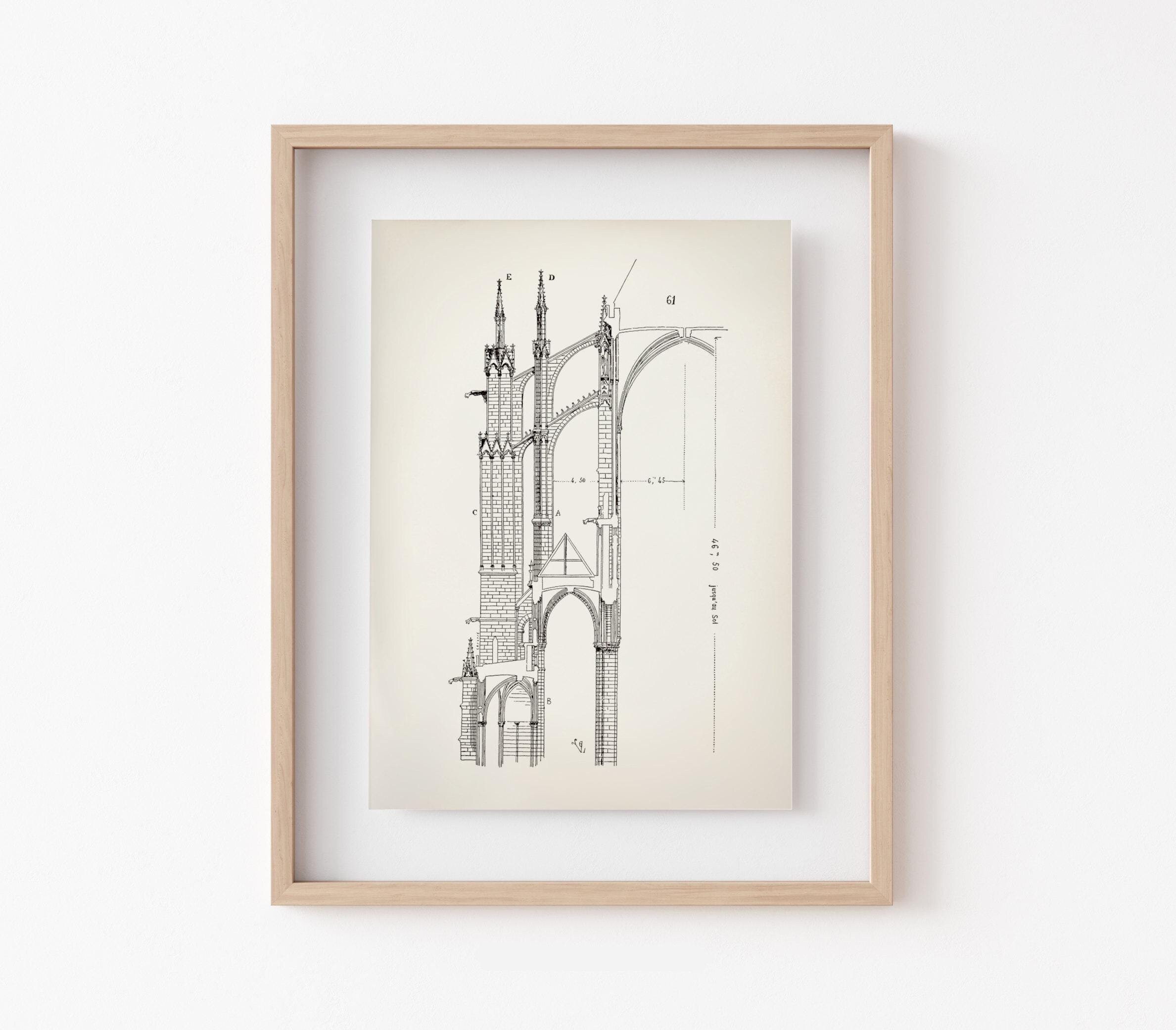 Beauvais Cathedral Art Print: Gothic Architecture Technical Drawing ...