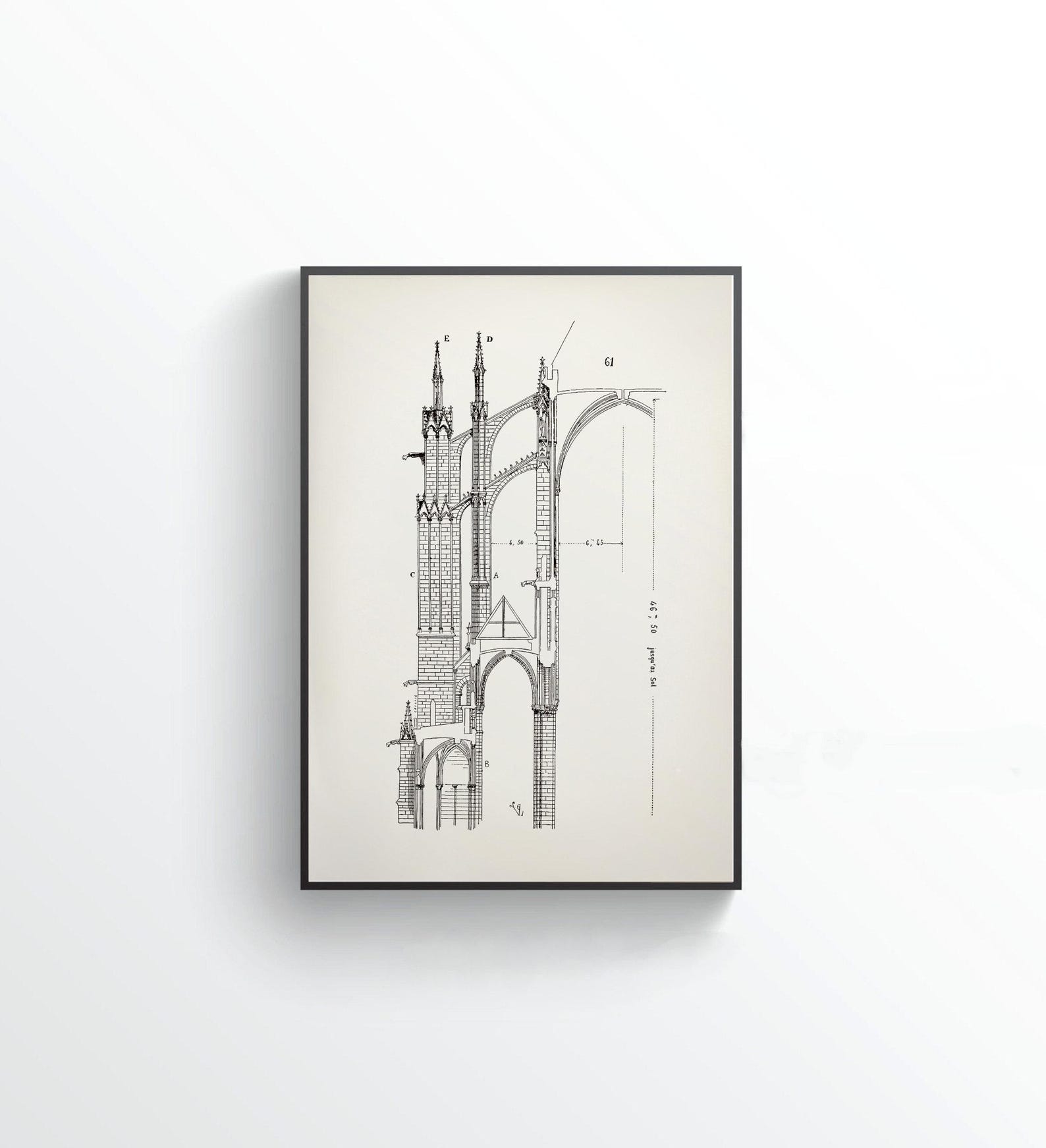 Beauvais Cathedral Art Print: Gothic Architecture Technical Drawing ...