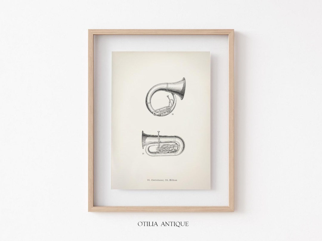 Tuba and Helicon Musical Instruments Art PRINTABLE, Antique Trumpet ...