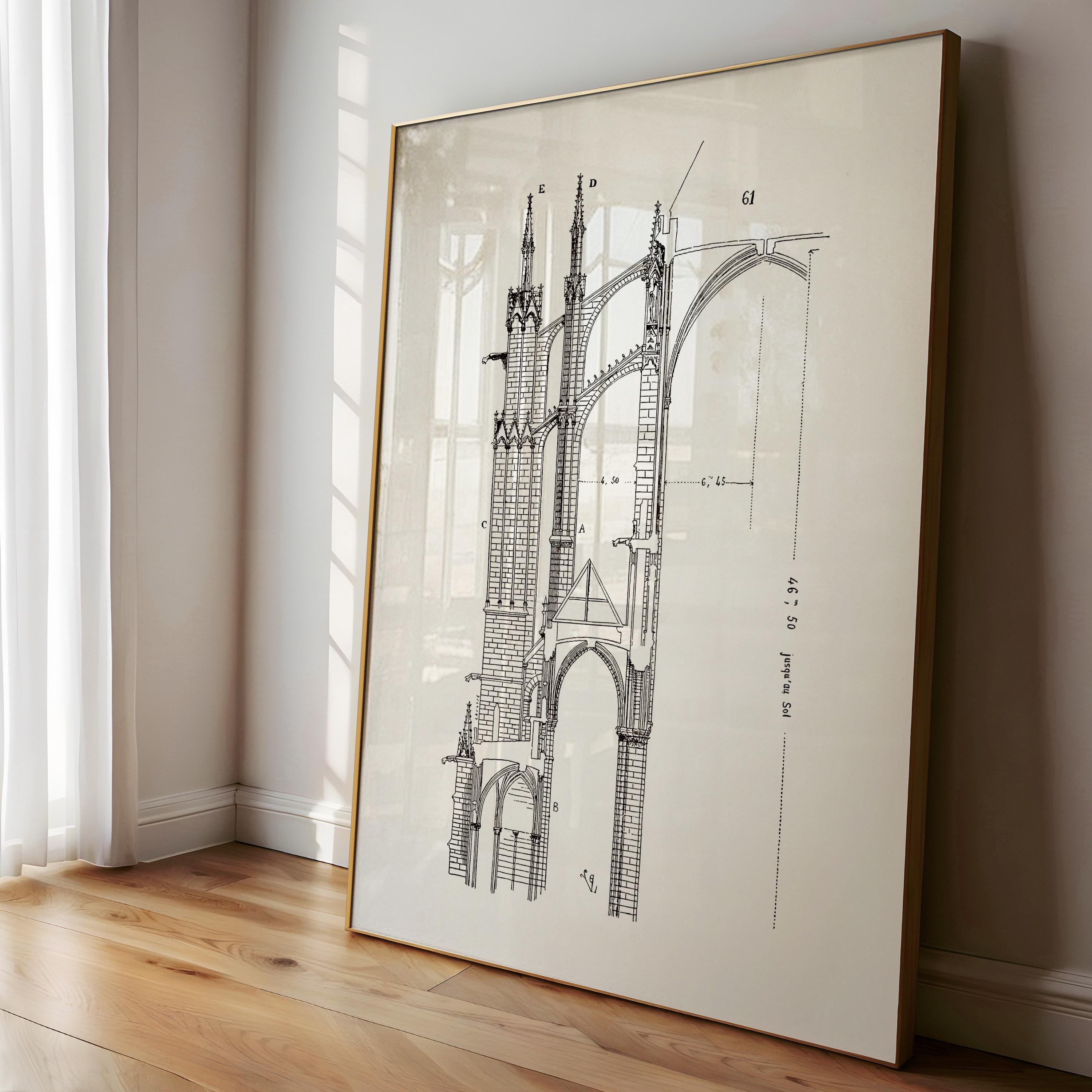 Beauvais Cathedral Art Print: Gothic Architecture Technical Drawing ...