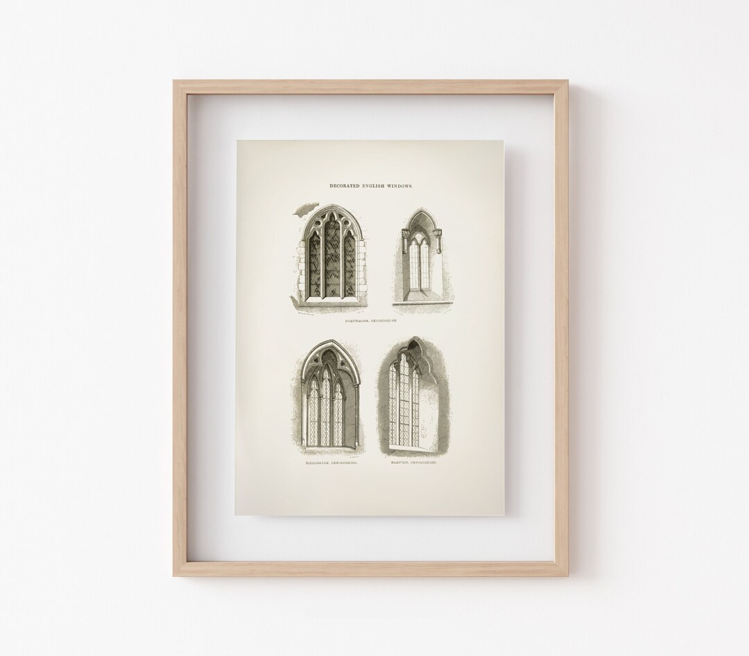 English Gothic Windows Art PRINTABLE, Architectural Drawing, Gothic ...