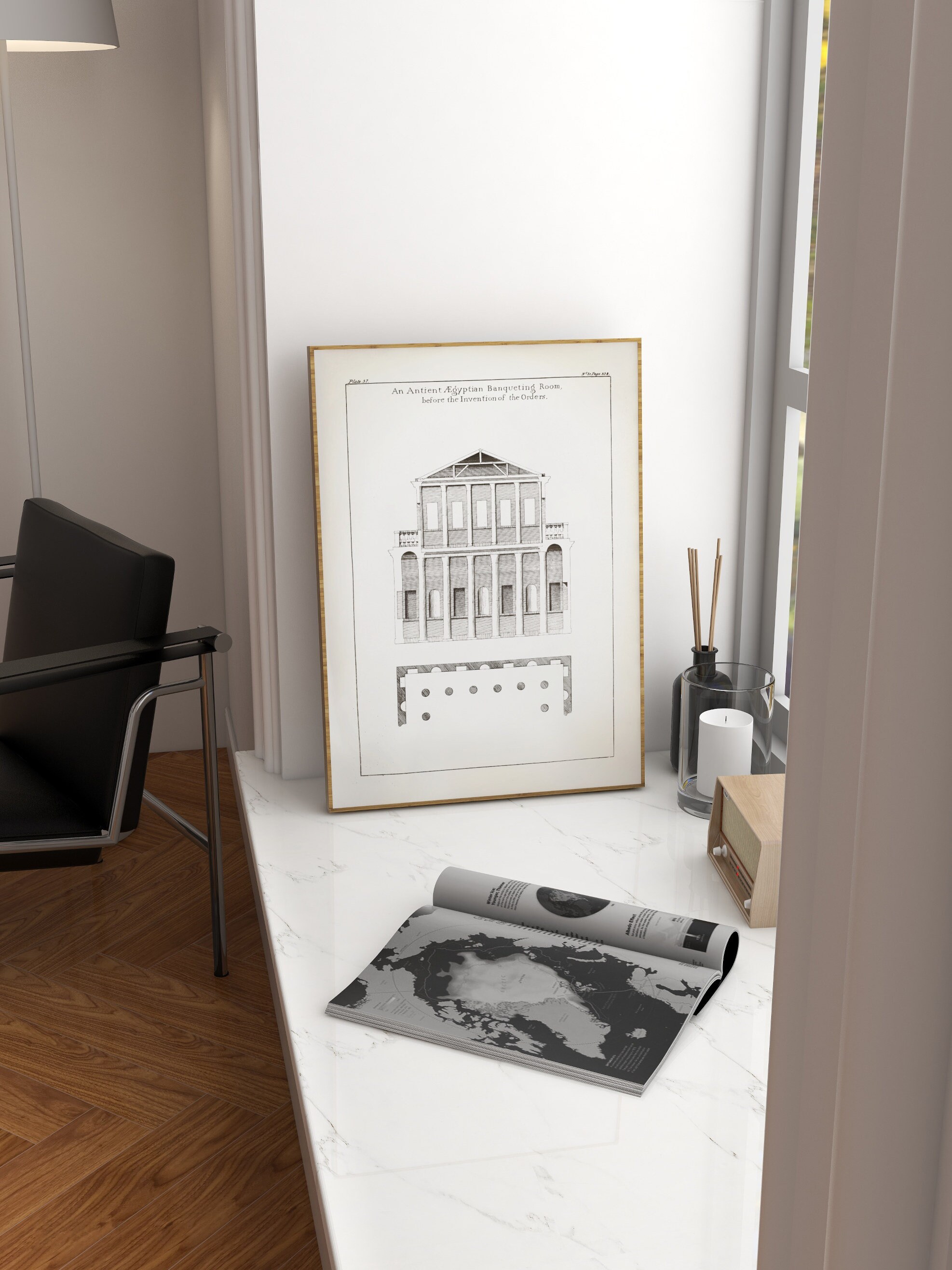 Vintage Egyptian Building Plans Art Print, Banqueting Room Blueprint ...