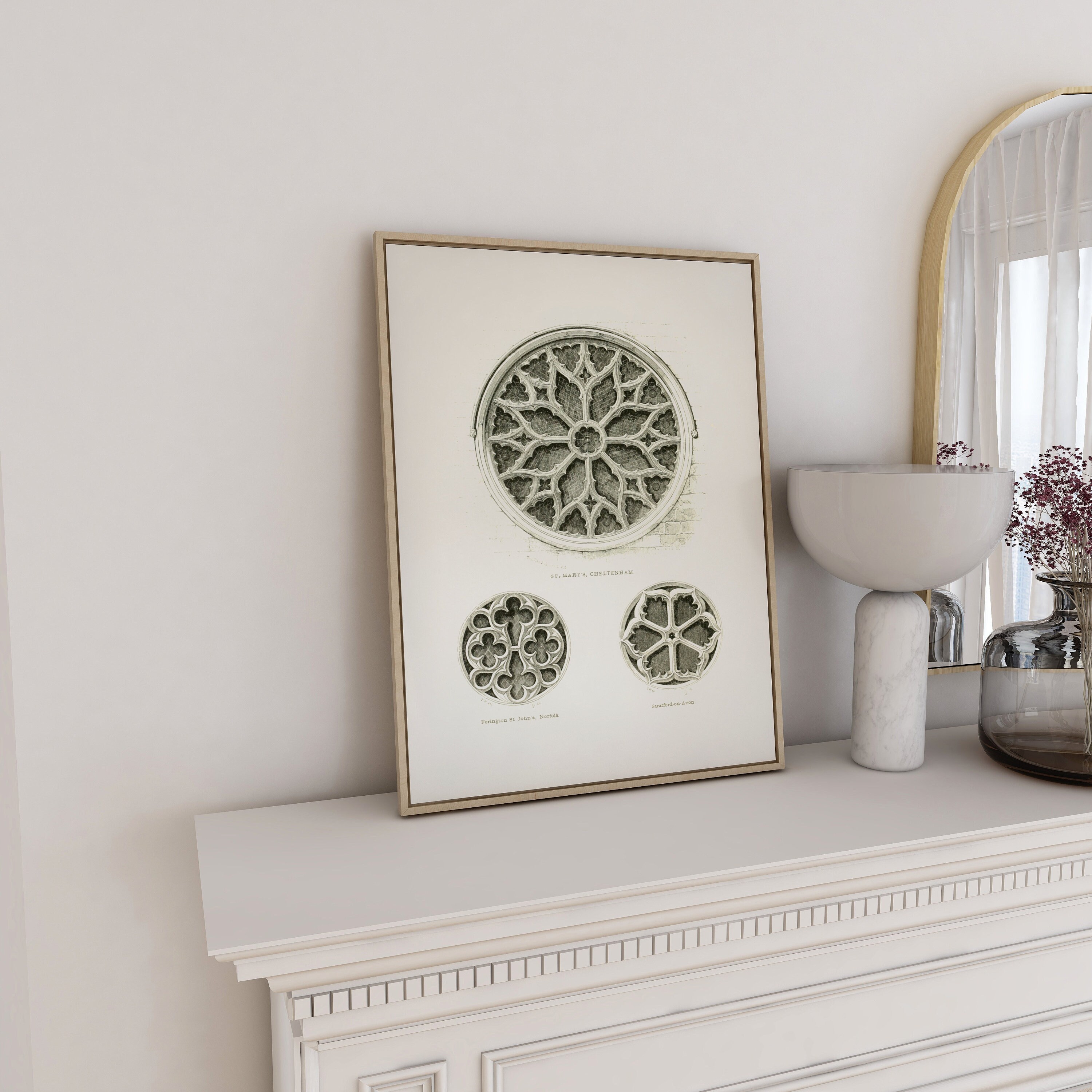 Gothic Rose Window Architectural Art Print, Medieval Architecture ...