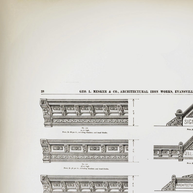 Cornice Chart, Architectural Ornament Poster, INSTANT DOWNLOAD, Galvanized Iron Moldings ...