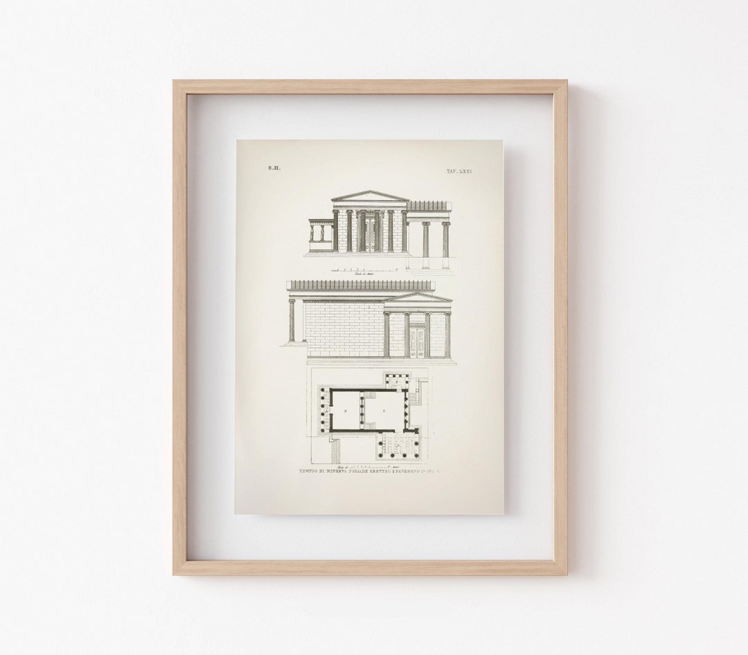 Greek Temple Minerva Architectural Plans Print: Ancient Building Poster ...