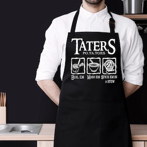 Taters Boil Em Mash Em Apron, LOTR Printing Apron, Funny Quote Apron ...