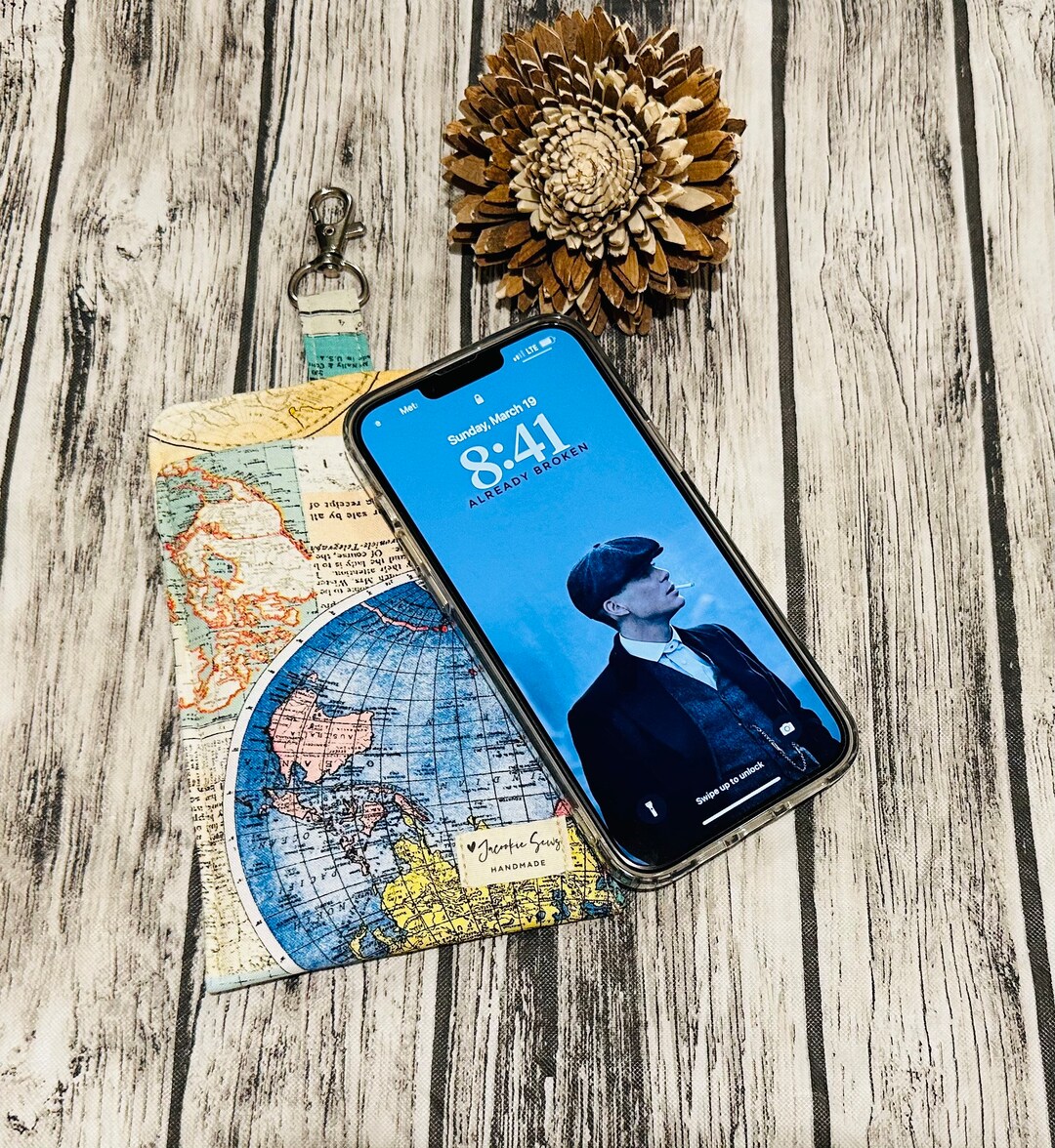 World Globe Fabric Cell Phone Holder, Cellphone Pouch, Cotton Fabric ...