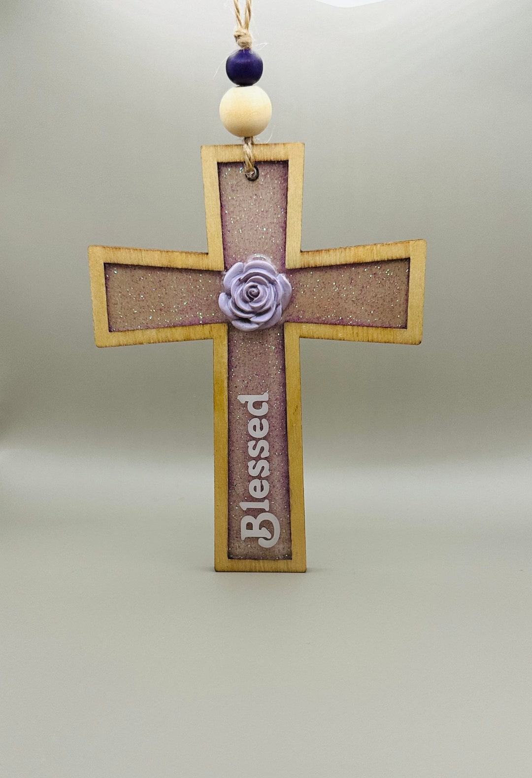 Blessed Lavender Cross, Wooden Cross, Wall Decoration, Car Charm, Cross ...