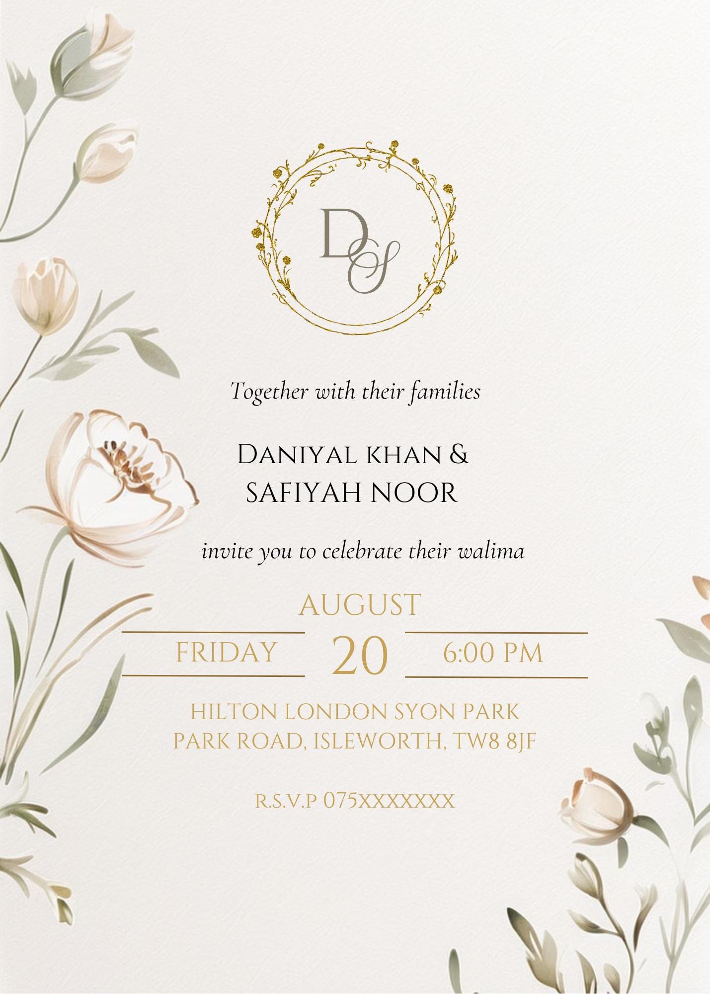 Editable Nikkah Invitation Card, Wedding Invitation Template, Digital ...
