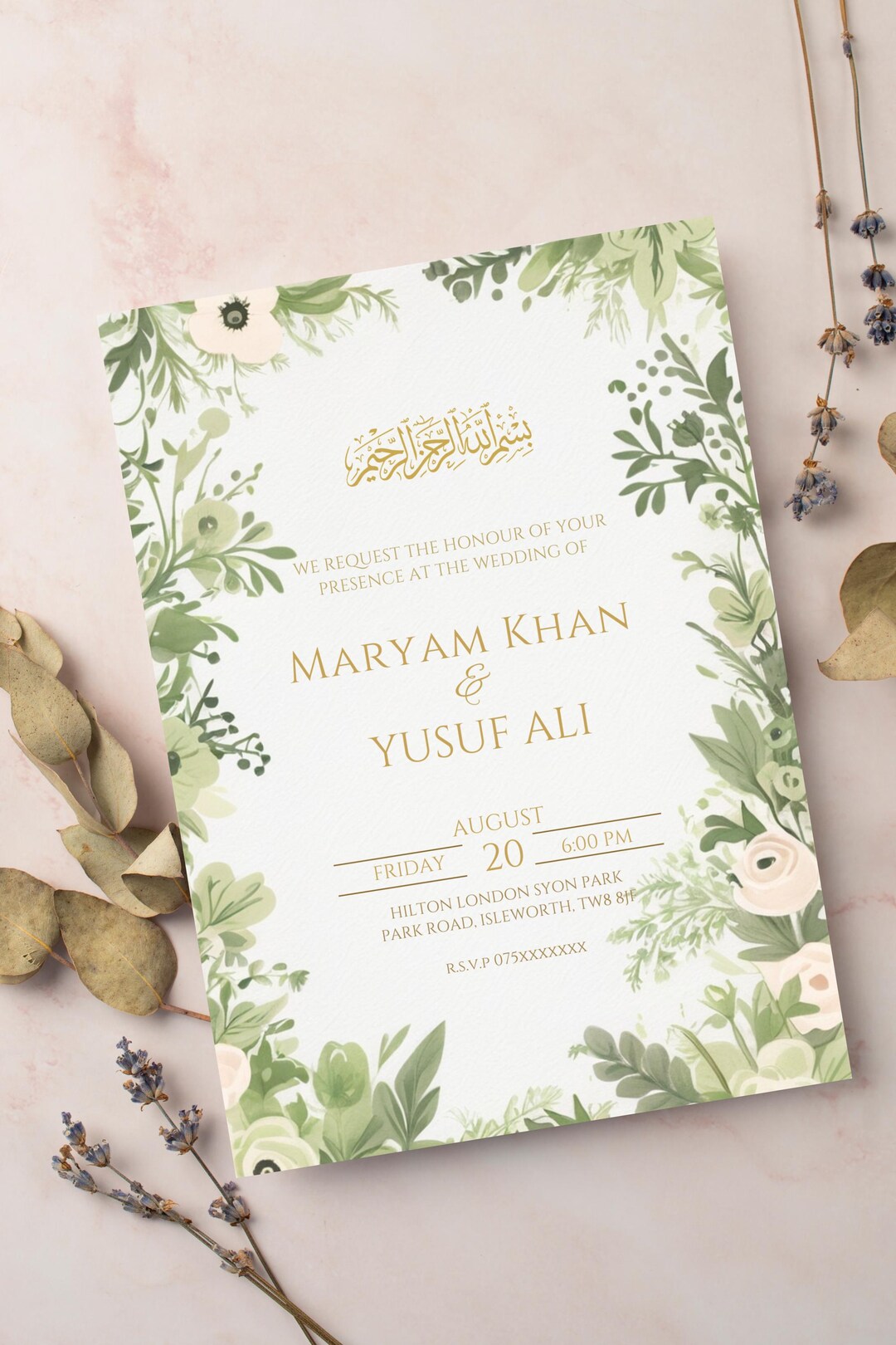 Editable Nikkah Invitation Card, Wedding Invitation Template, Digital ...