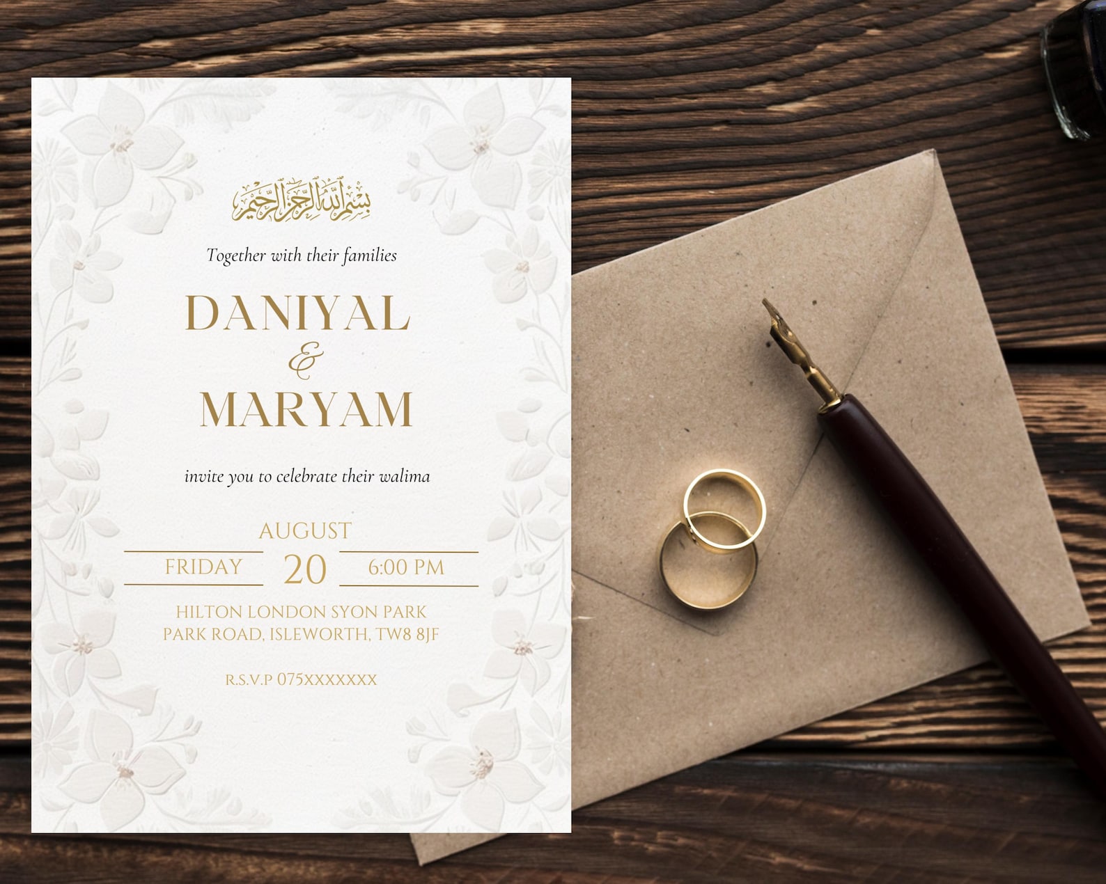 Editable Nikkah Invitation Card, Personalisable Wedding Invitation ...