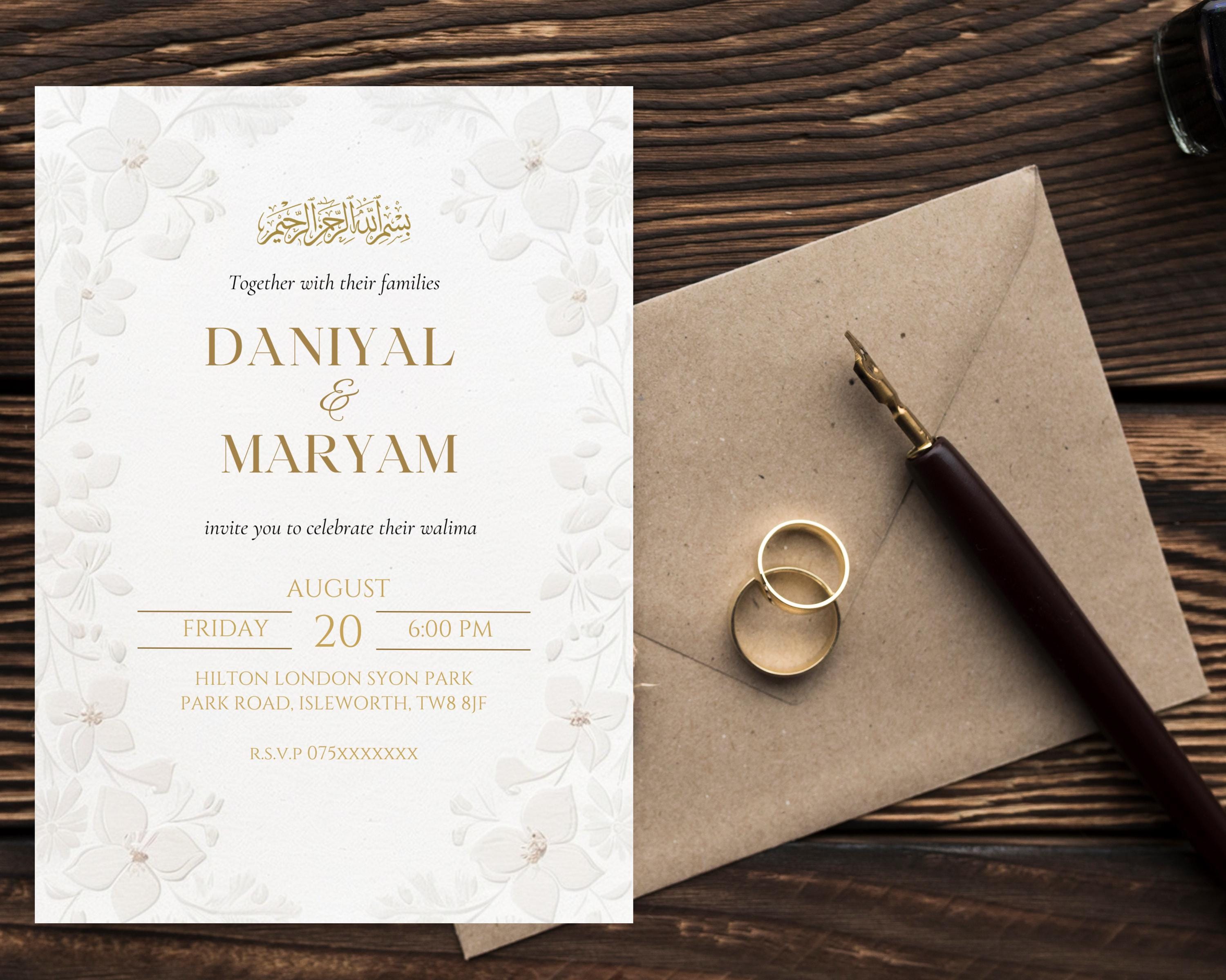 Editable Nikkah Invitation Card, Personalisable Wedding Invitation ...