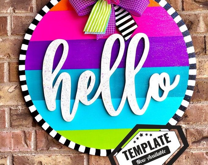 Hello Colorful Door Hanger Template - Etsy