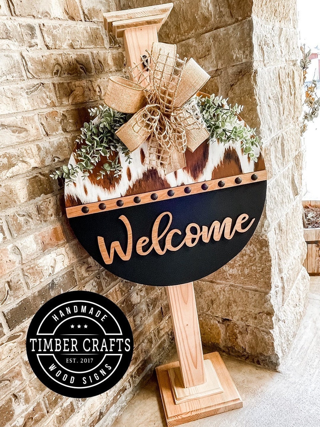 Cowhide Painted Door Hanger, Cowhide Door Hanger, Door Hanger, Wood ...