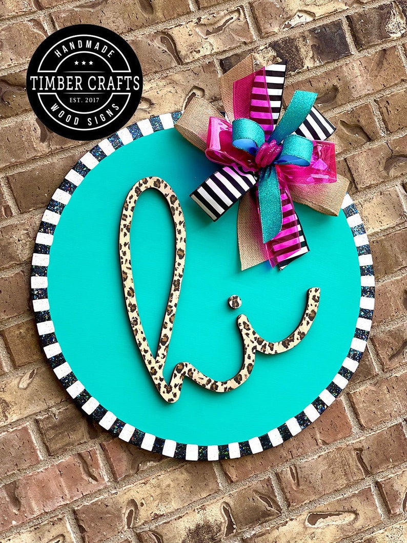 Turquoise & Leopard Print Door Hanger | Etsy