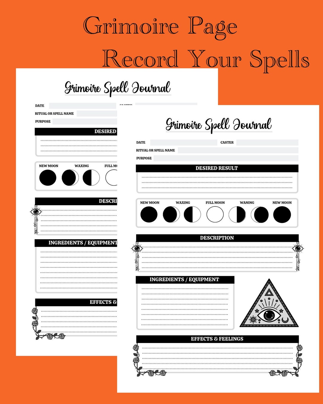Printable Grimoire Pages, Spell Basics, Book of Shadows Pages, Moon ...
