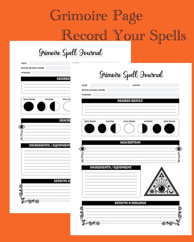 Printable Grimoire Pages, Spell Basics, Book of Shadows Pages, Moon ...
