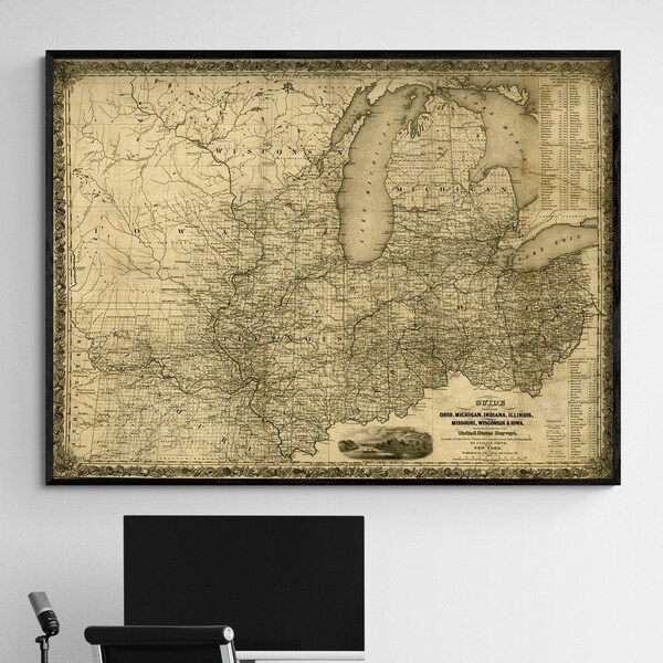 Midwest United States Map Wall Art - Etsy