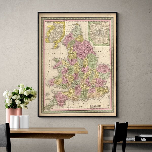 Large Print Map of England - Etsy