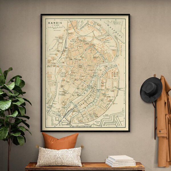 Antique Map of Gdansk - Etsy
