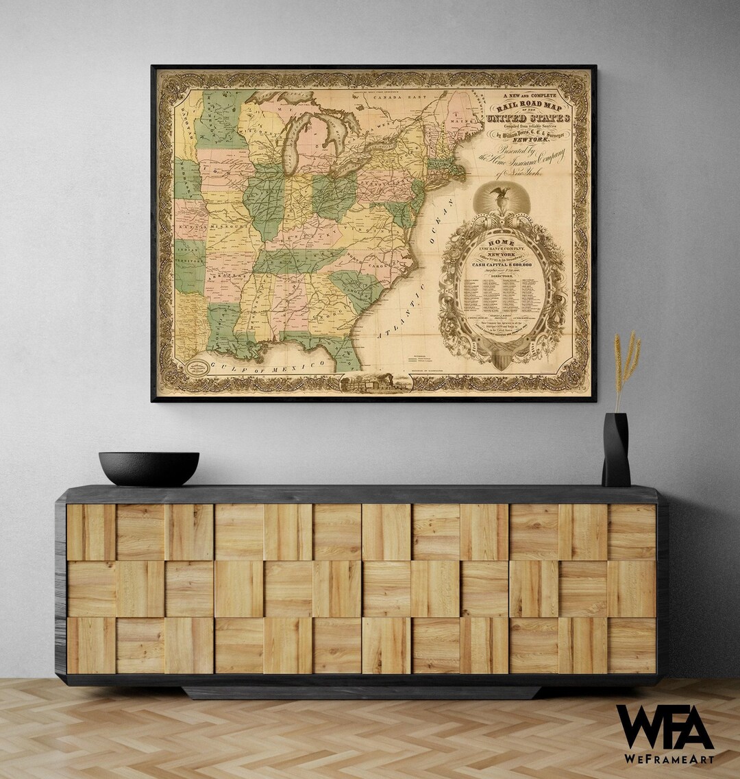1858 Railroad Map of United States, Vintage Train History Art Print - Etsy