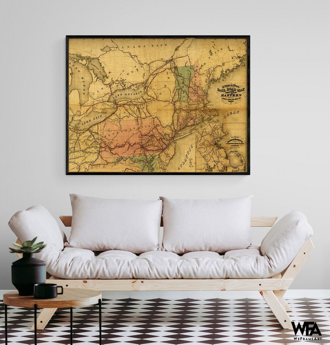 Eastern Railroad 1859, Antique Railway Routes Poster Print, Large ...