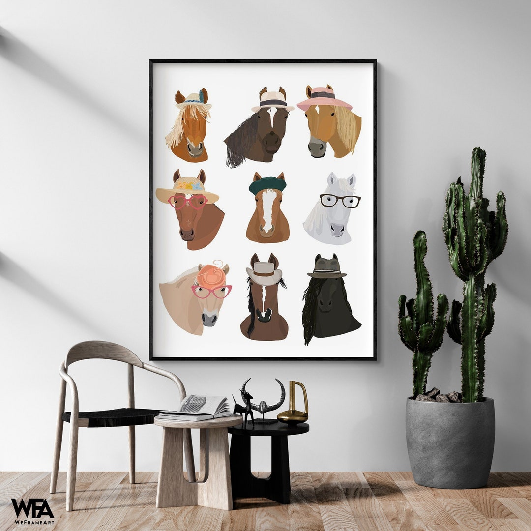 Horse Head Hat Poster, Horse Mane Illustration, Countryside Funny Horse ...