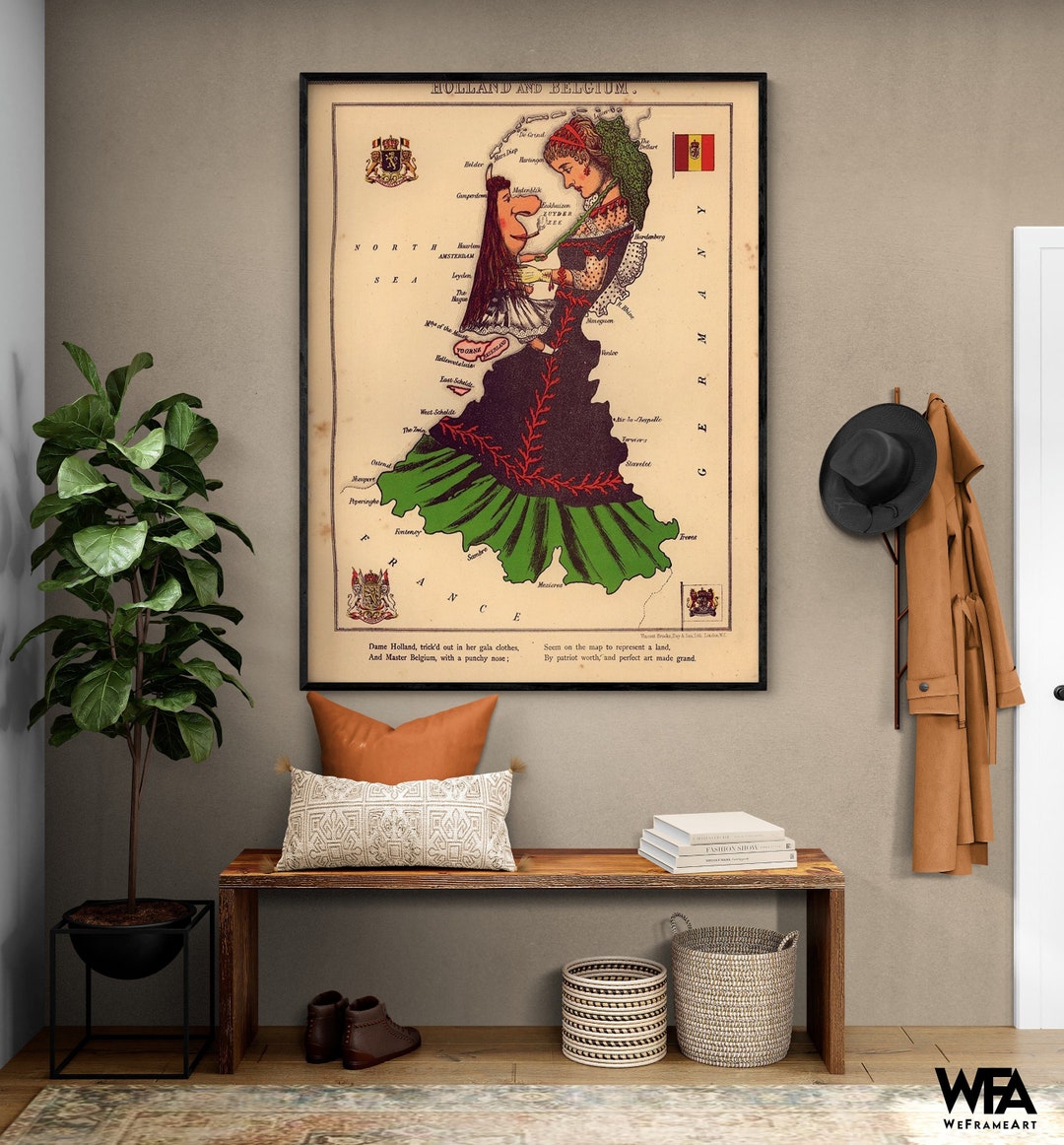 Anthropomorphic Map of Holland and Belgium, Cartoon Map Poster, Funny ...