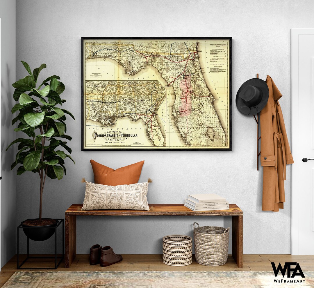 Florida Transit and Peninsula Rail Road 1882, Library Wall Decor, Guest ...